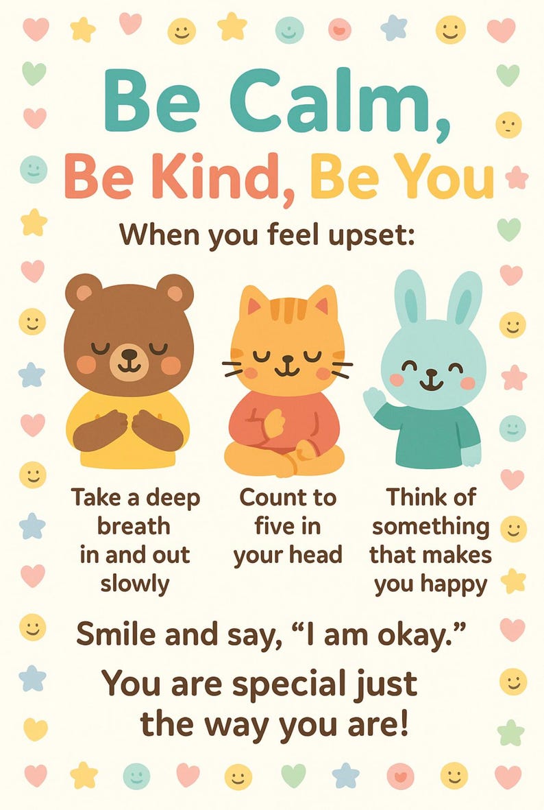 Kids Calm Down Poster – Positive Affirmations & Mindfulness Wall Art ...