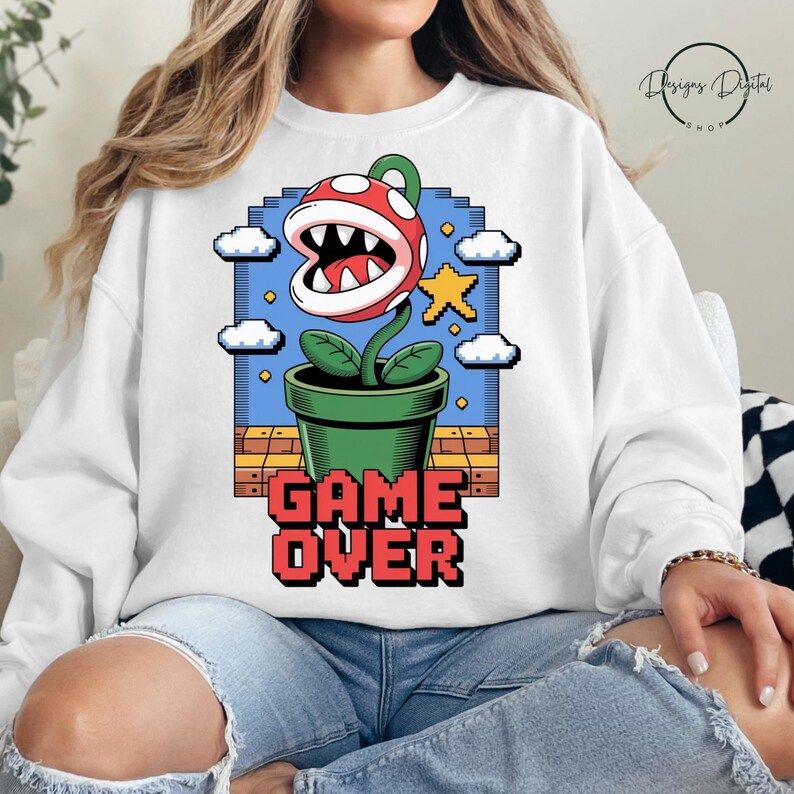 Game Over PNG, Piranha Plant Clipart, 300 DPI Digital Download, Retro ...