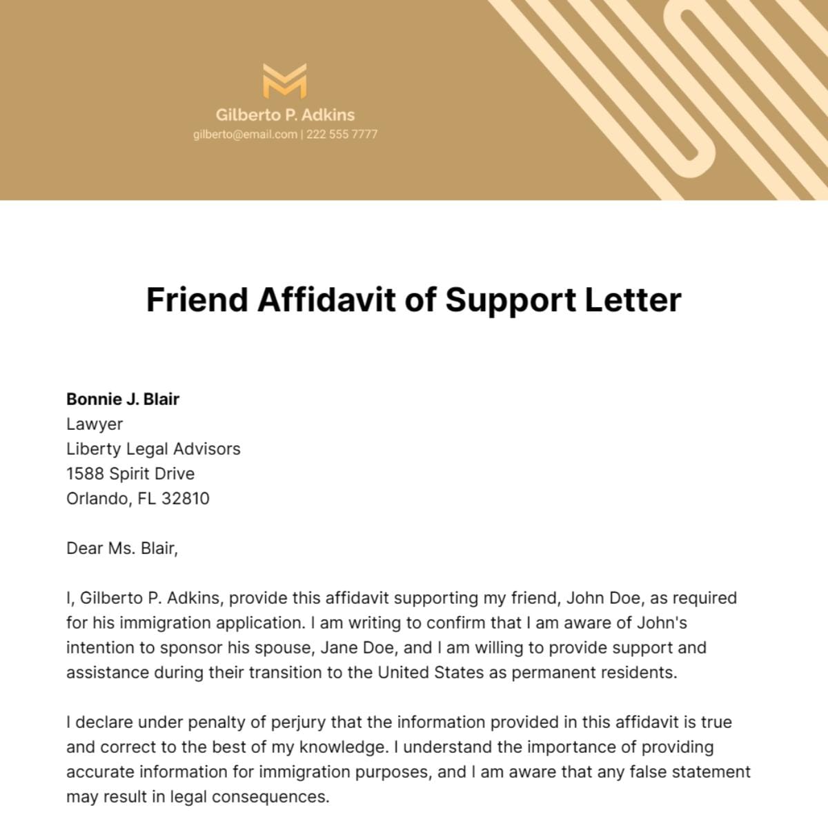 Affidavit of Support From Family/friends Template | USCIS I-130 I-751 ...