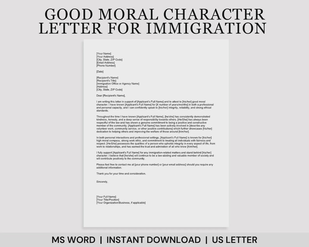Good Moral Character Letter Template – Editable | Immigration USCIS ...