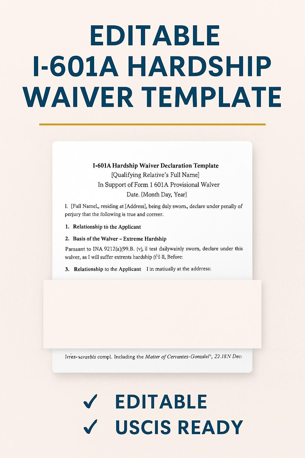 I-601A Hardship Waiver Letter Template: USCIS Immigration Form ...