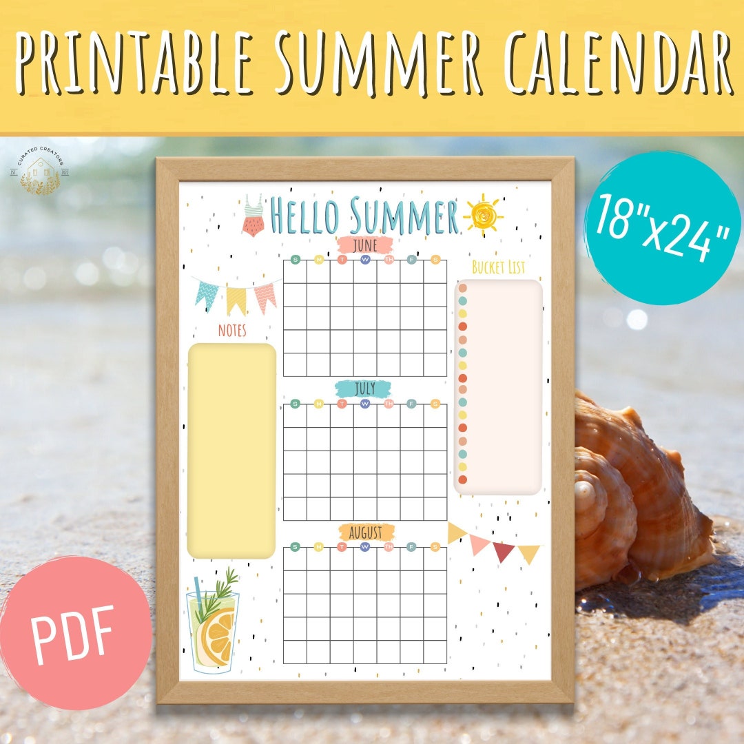 Summer Poster, Monthly Calendar, Summer Planner, Summer Break, Summer ...