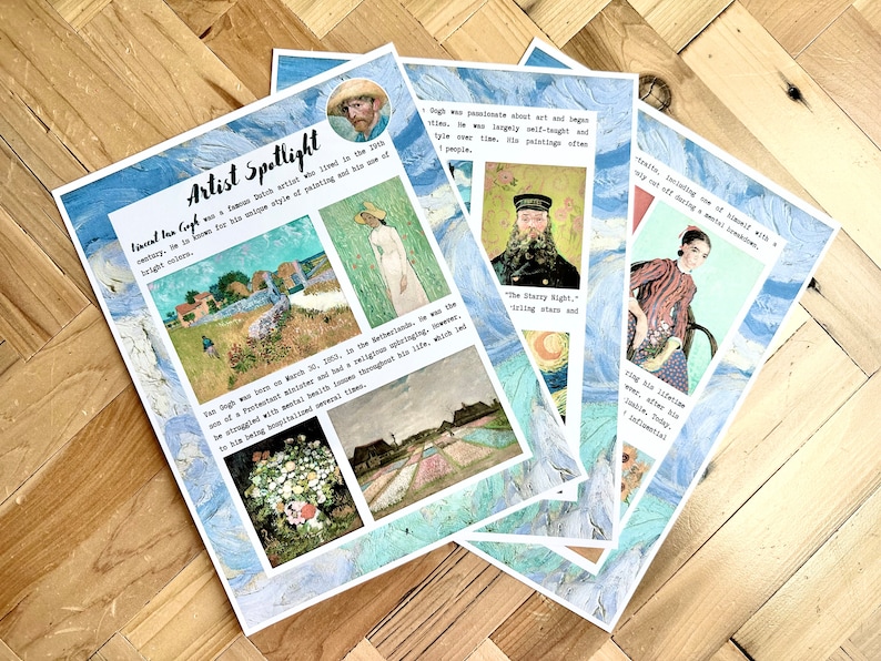 Art Lesson Printable Vincent Van Gogh - Etsy