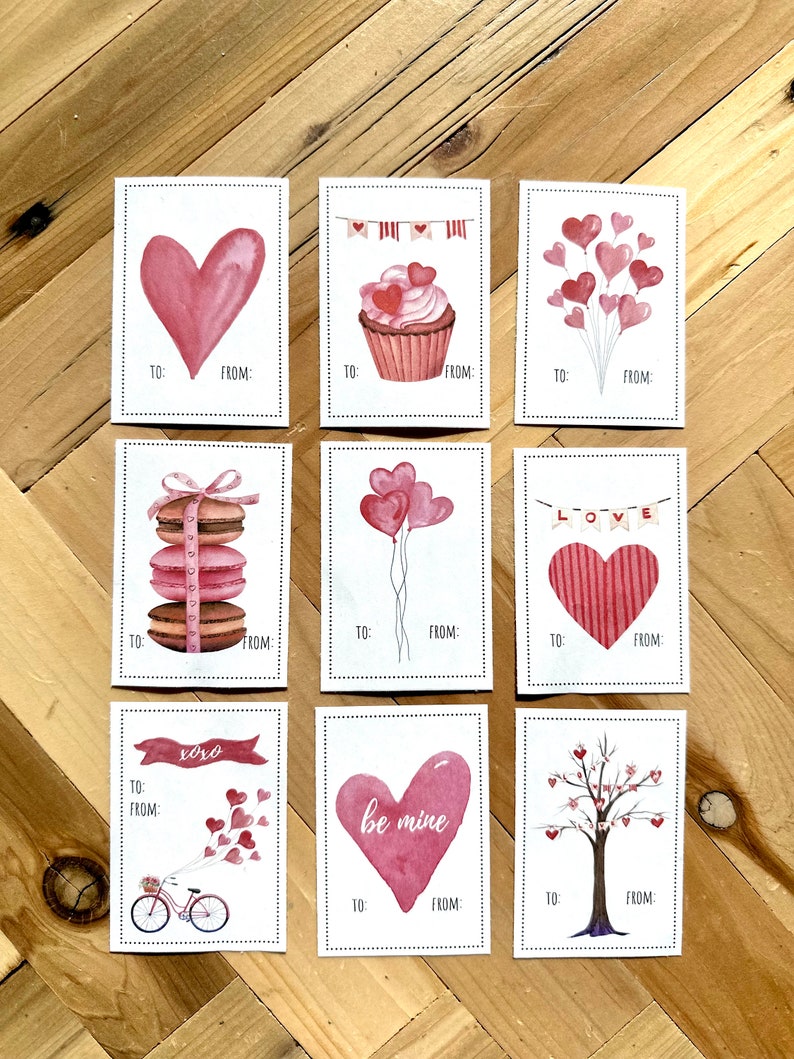 Printable Watercolor Valentine's Day Cards: Kids Classroom Gift Tags ...