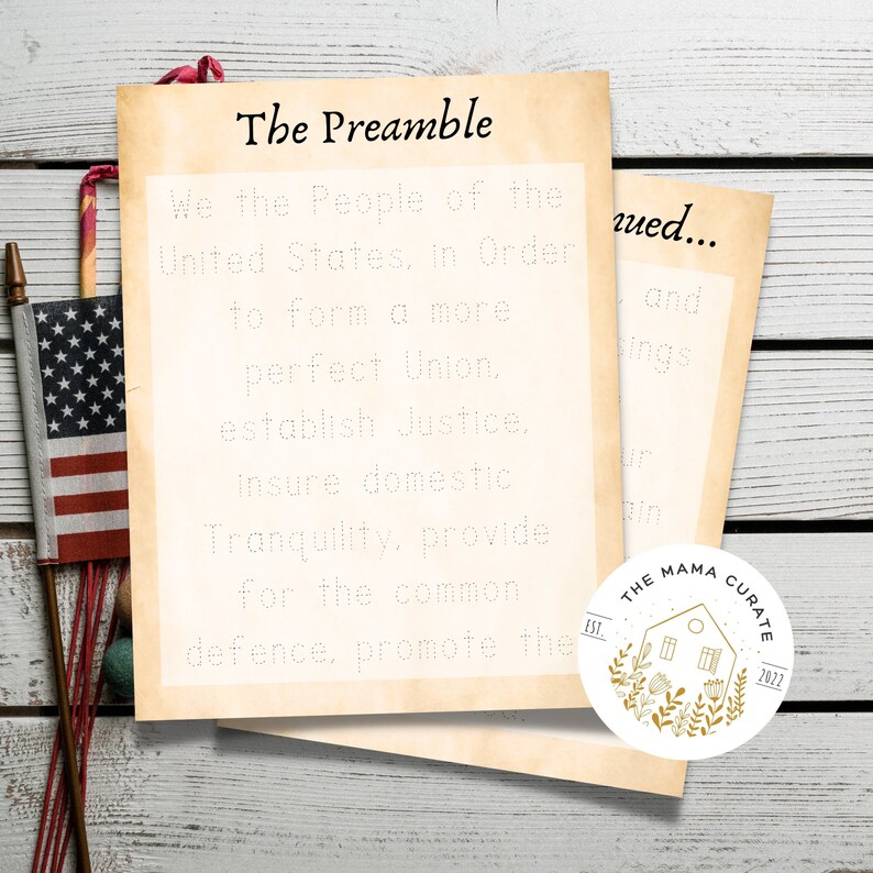 Handwriting Practice USA Printable Tracing Worksheets Preamble - Etsy
