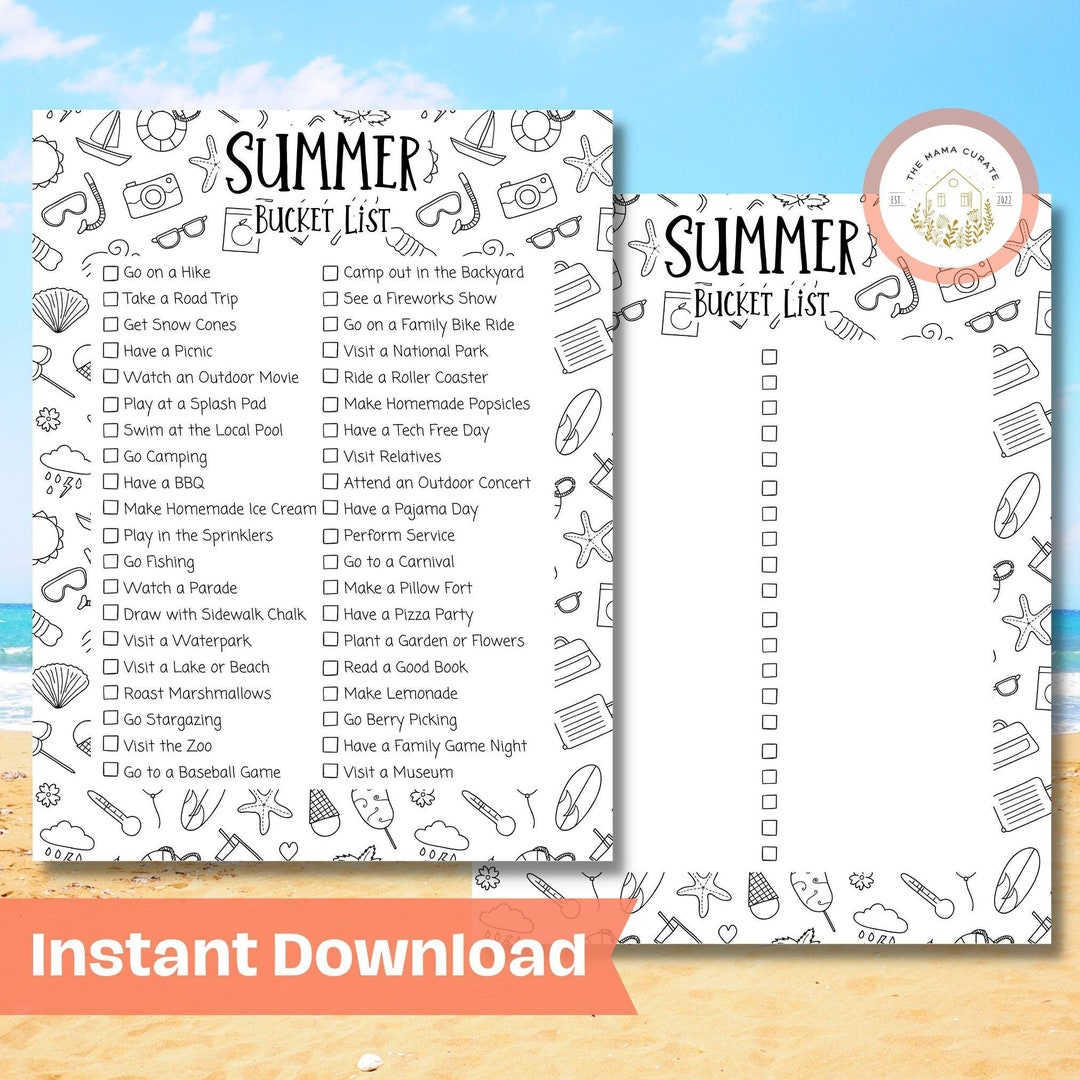 Summer Bucket List Printable, Summer Break Bucket List, Summer ...