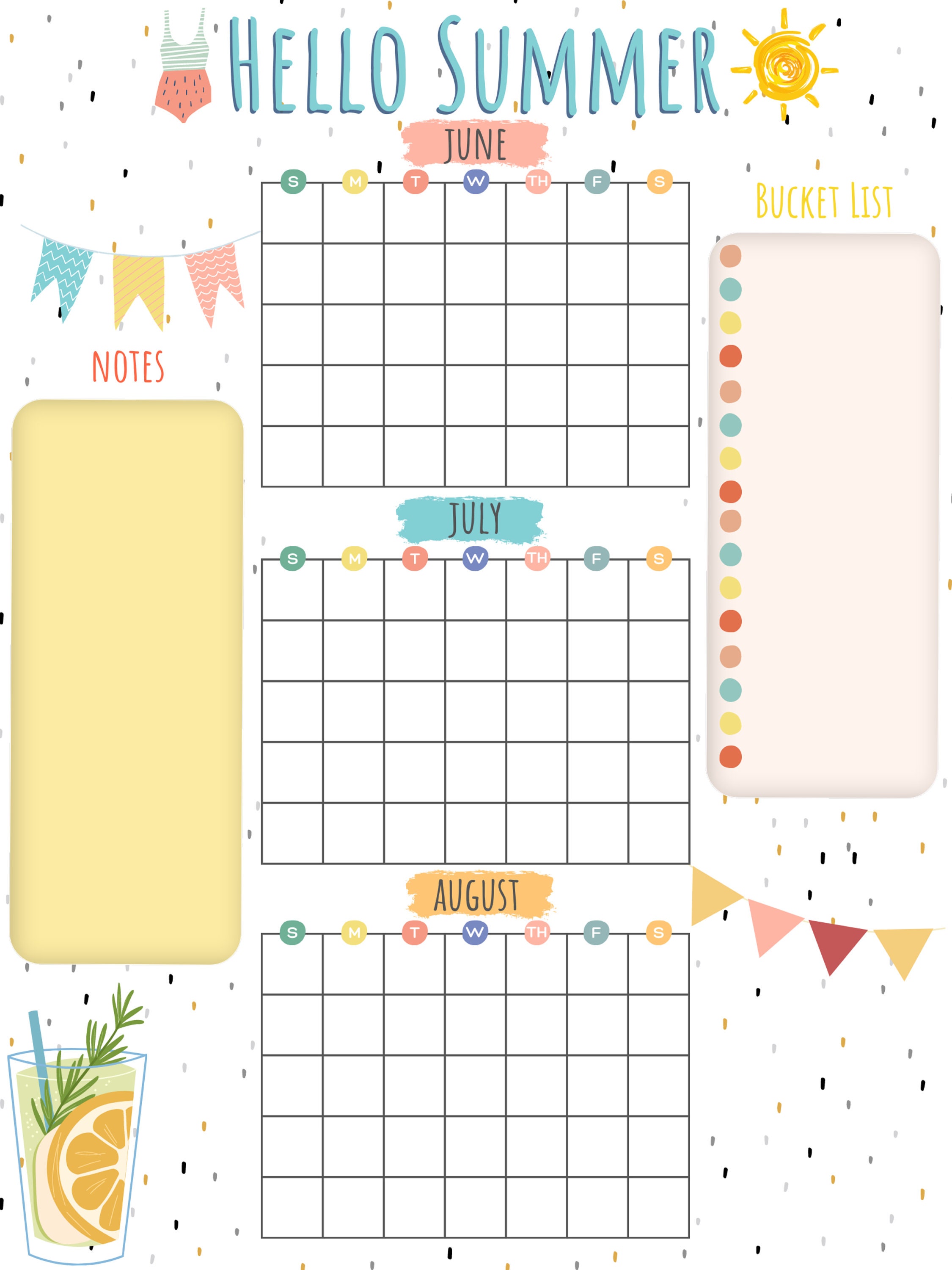 Summer Poster, Monthly Calendar, Summer Planner, Summer Break, Summer ...