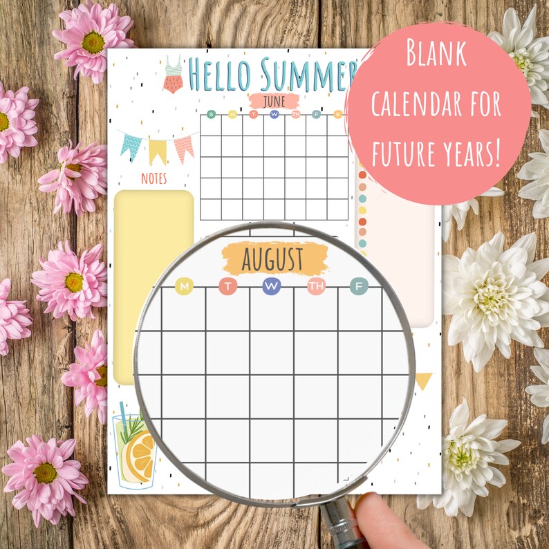 Summer Poster, Monthly Calendar, Summer Planner, Summer Break, Summer ...