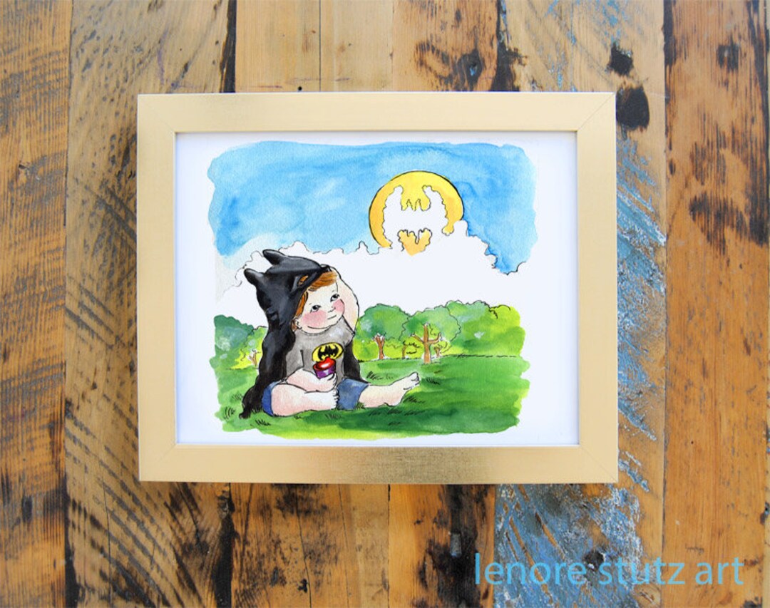 Batman Nursery Art, Baby Batman Watercolor Art Print, Dark Knight Art ...