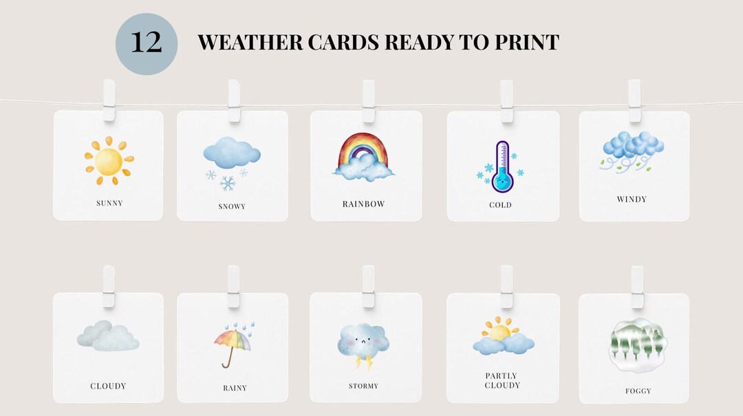 Weather Flashcards: Montessori Educational Printable Cards (digital ...