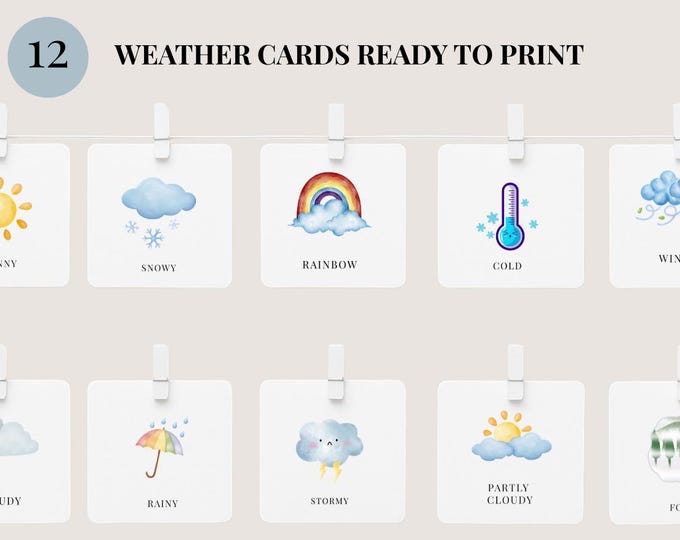 16 Weather Cards | Montessori Flashcards | Pre-school Cards ...