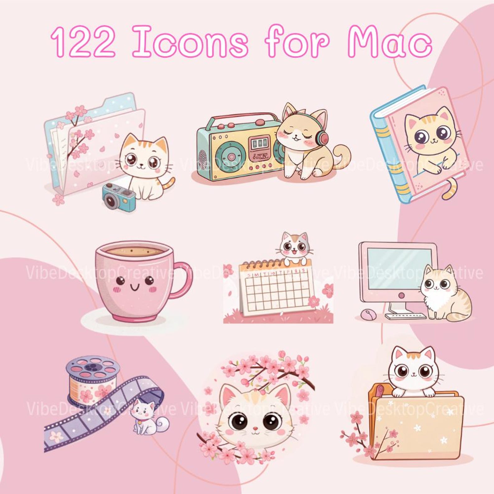 Sakura Cat Desktop Icons: Kawaii Pastel Theme (digital Download) - Etsy