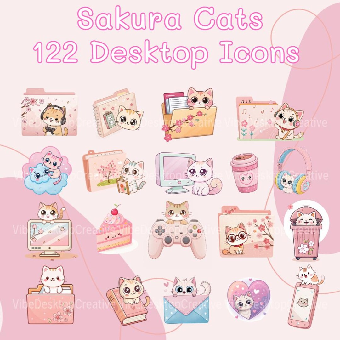 Sakura Cat Desktop Icons: Kawaii Pastel Theme (digital Download) - Etsy