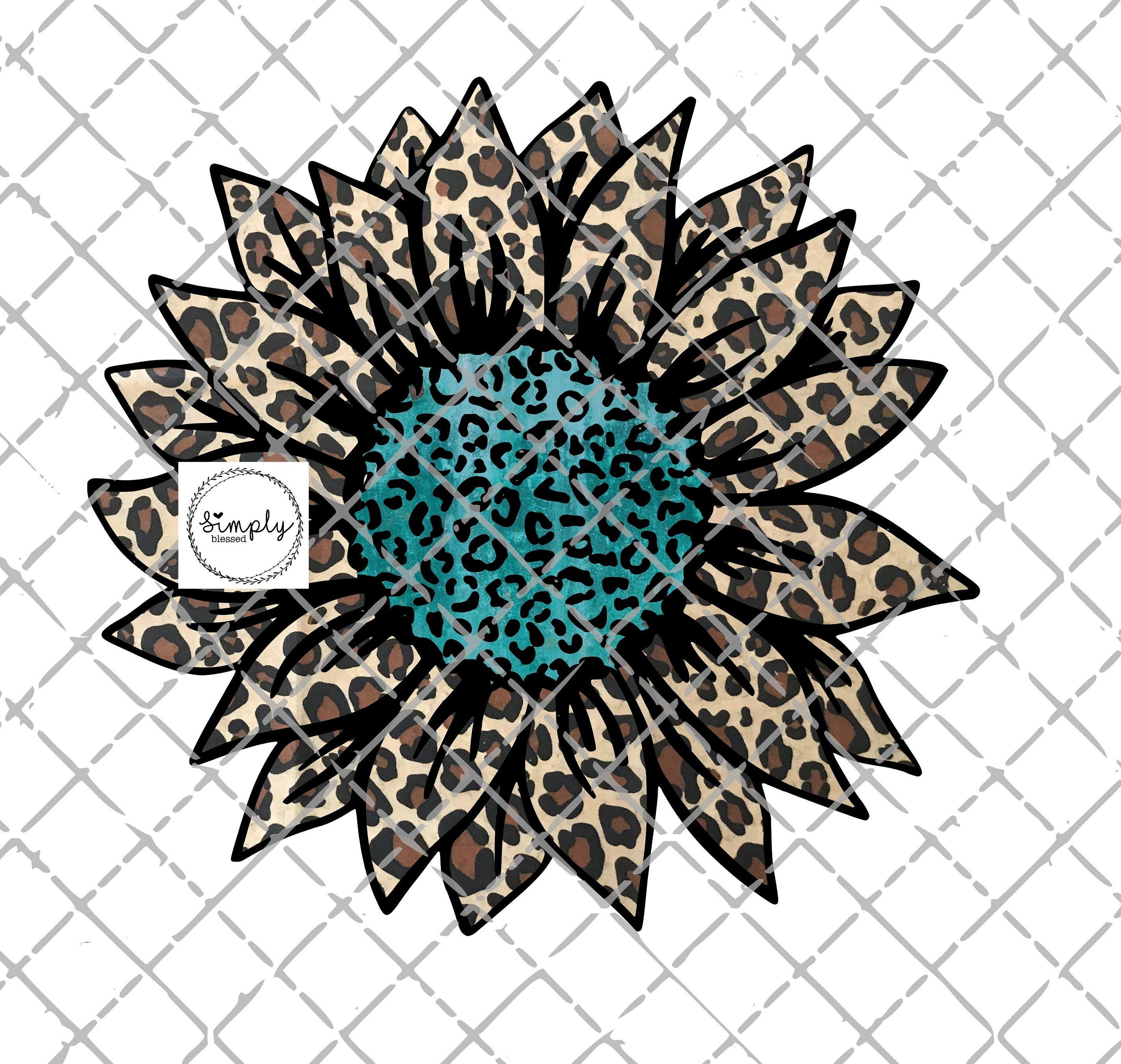 Turquoise Leopard Sunflower Sublimation Png Colorful | Etsy