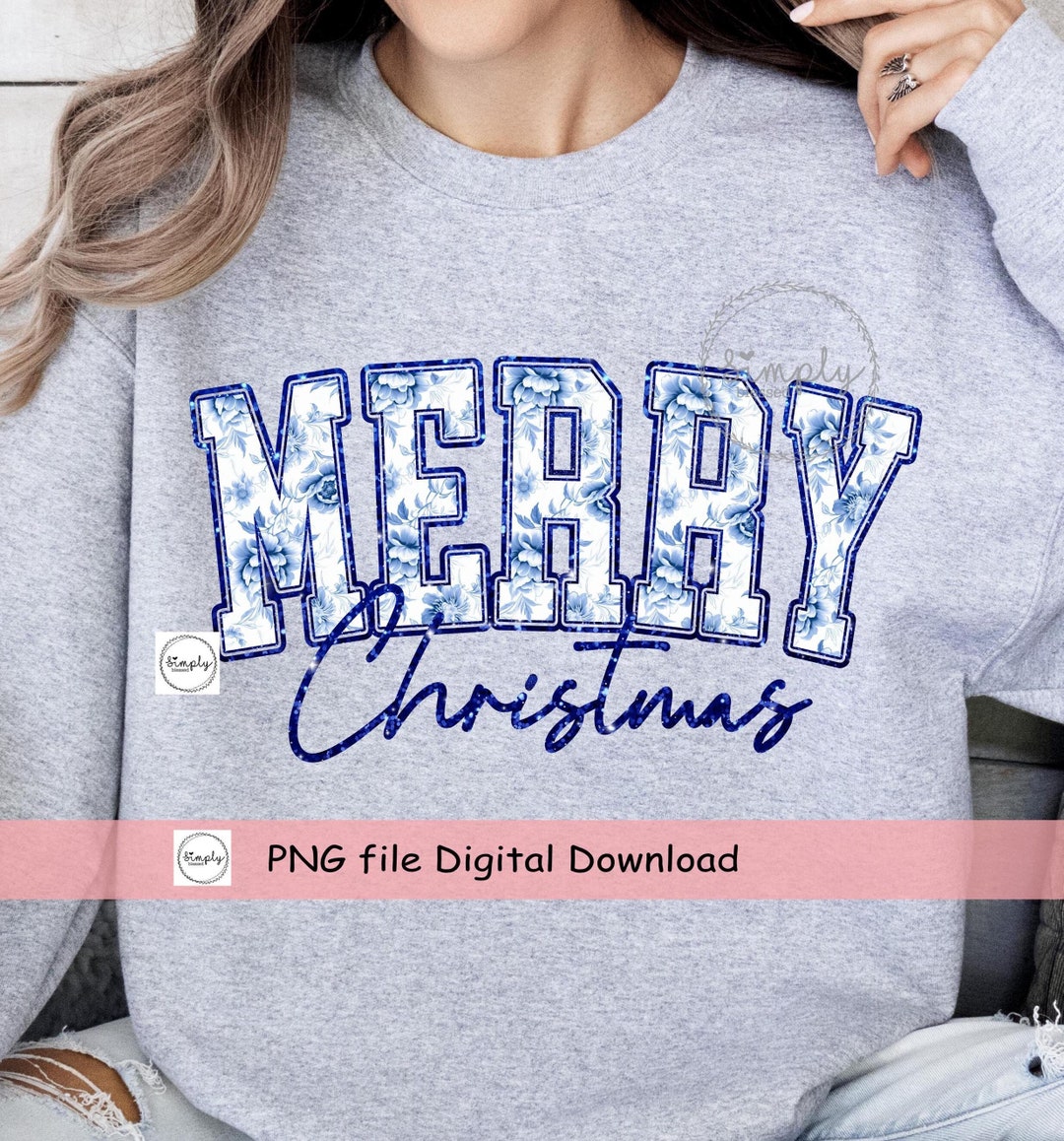 Grand Millennial Coquette Christmas Png, Blue Toile Merry Christmas ...