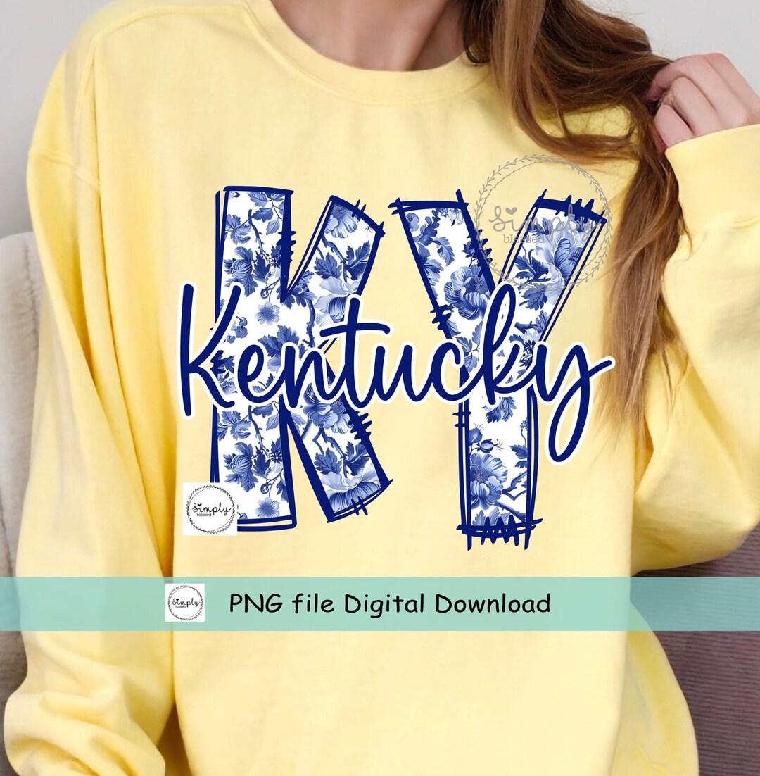 Kentucky Shirt Design PNG, Trendy Kentucky Png, Kentucky Coquette Bow Png, Blue Floral Toile ...