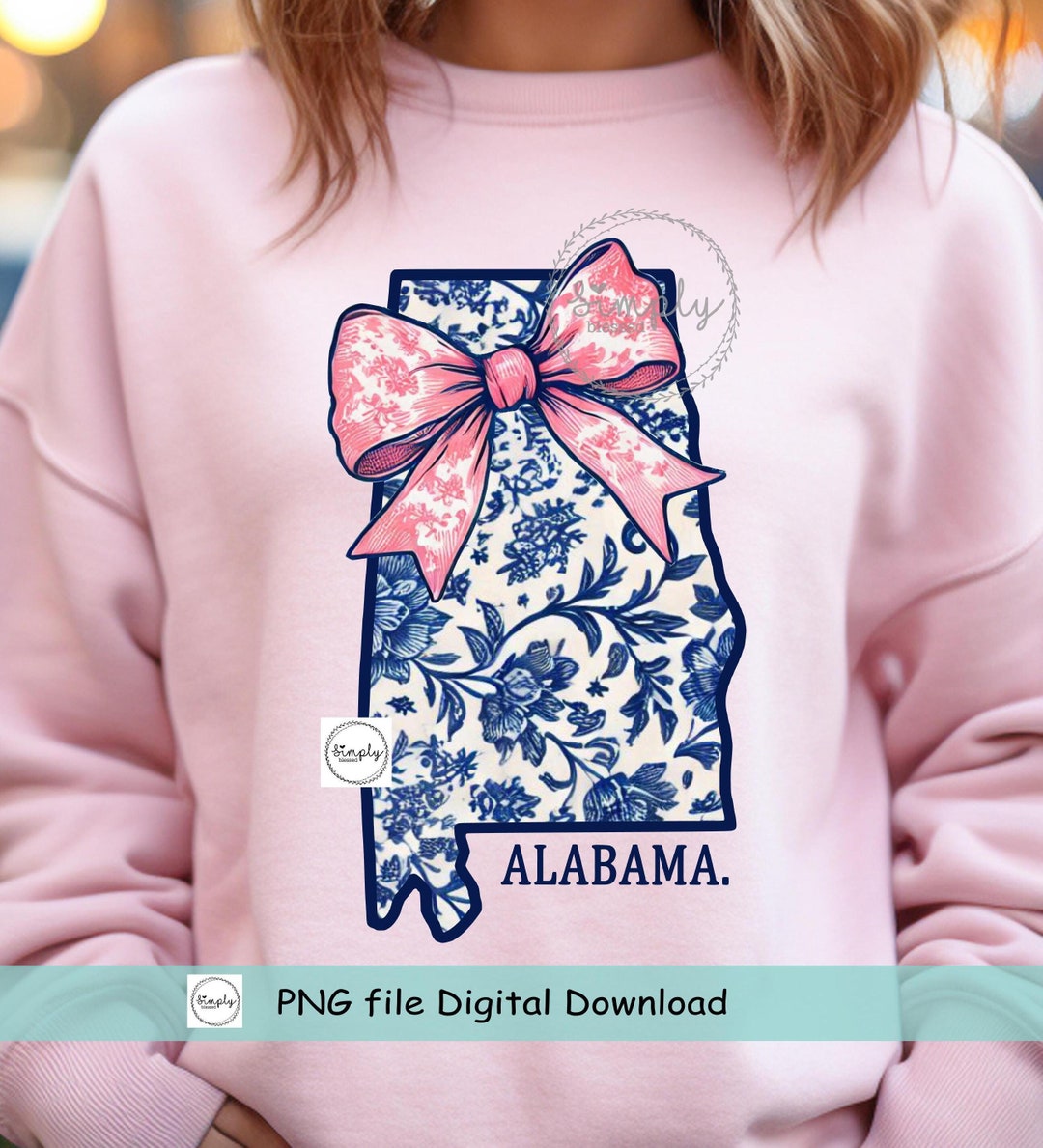 Alabama Coquette Bow PNG, Blue Floral Toile Alabama Shirt Design ...