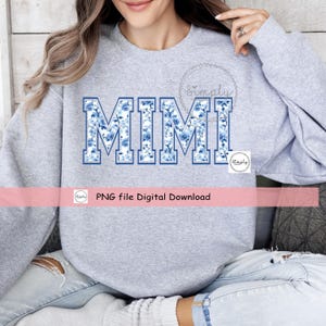 Mimi Blue Toile Png, Mimi Shirt Design for DTF, Mimi Blue Floral ...