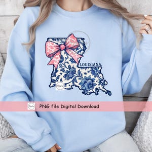 Louisiana Coquette Bow PNG, Blue Floral Toile Louisiana Shirt Design ...