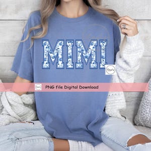 Mimi Blue Toile Png, Mimi Shirt Design for DTF, Mimi Blue Floral ...