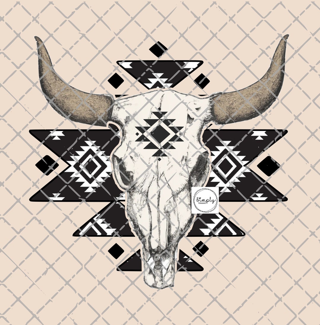Western Cow Skull Aztec Png, Boho Skull Rodeo Cowboy Cowgirl PNG ...