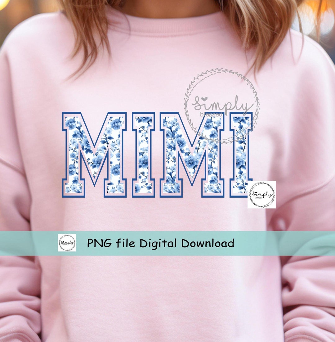 Mimi Blue Toile Png, Mimi Shirt Design for DTF, Mimi Blue Floral ...