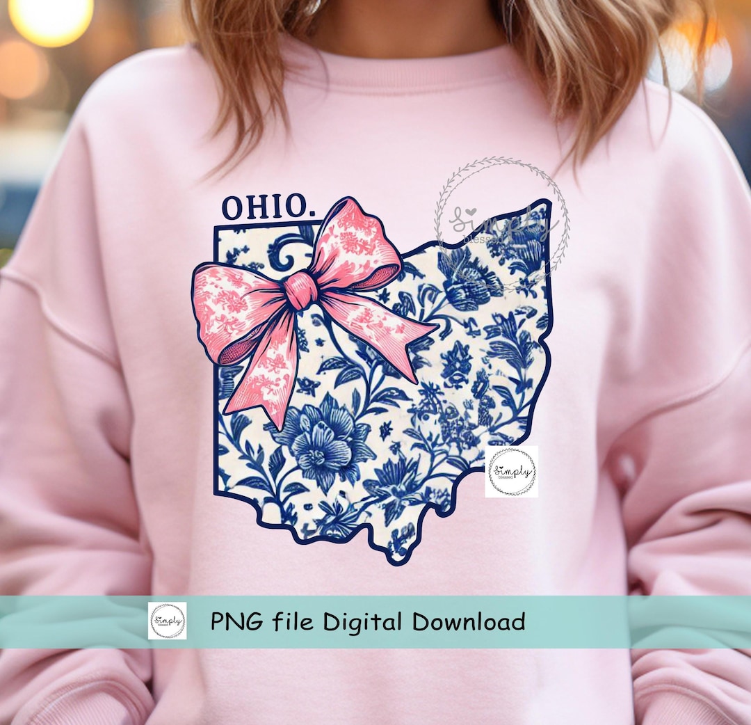 Ohio Coquette Bow PNG, State Png, Blue Floral Toile Ohio Shirt Design ...