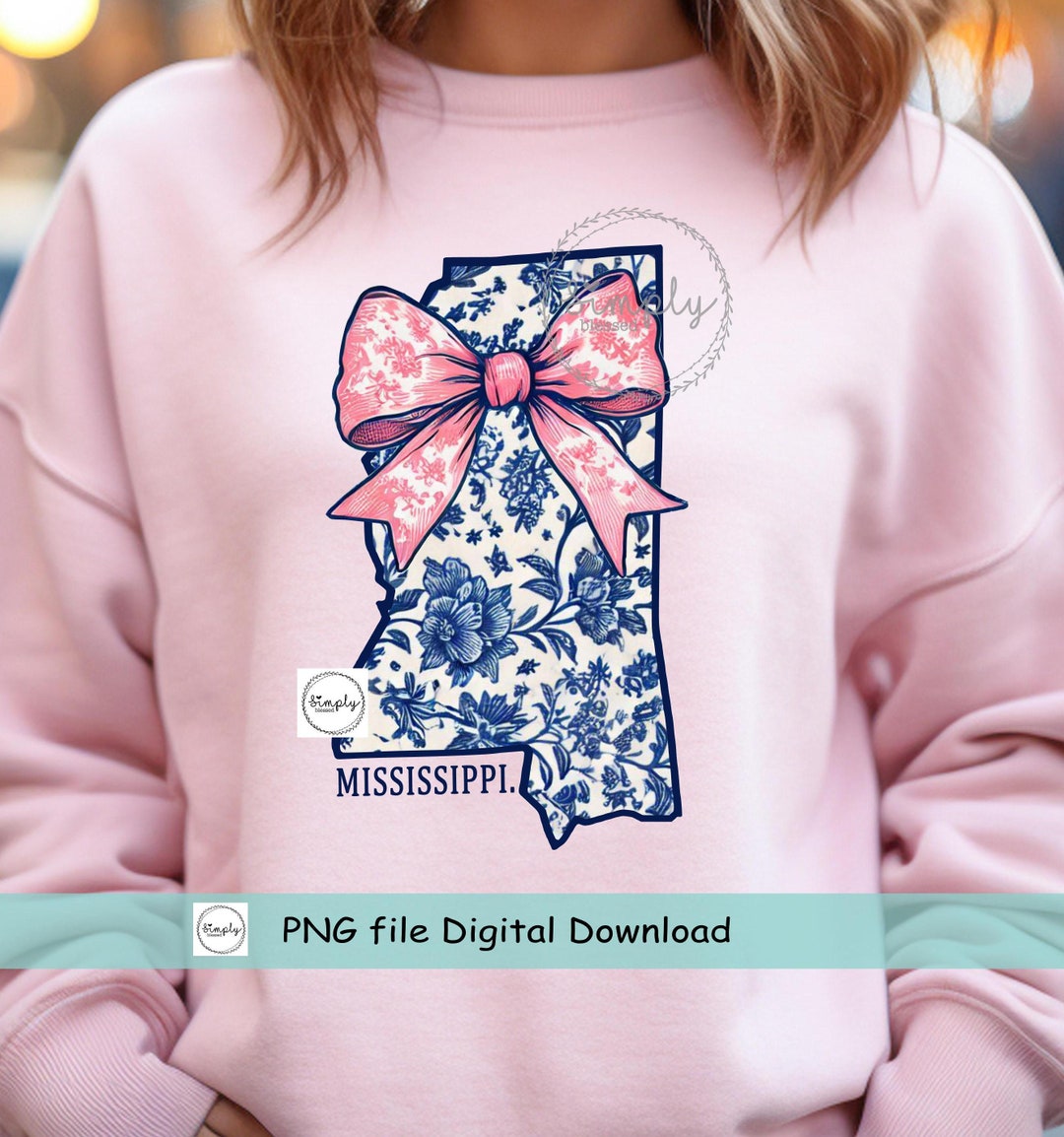 Mississippi Coquette Bow PNG, Blue Floral Toile Mississippi Shirt ...