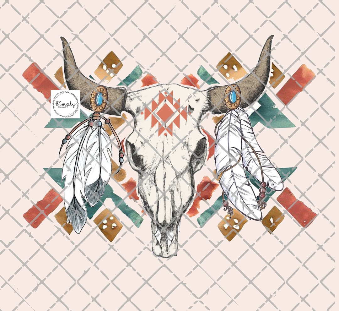 Western Cow Skull Aztec PNG: Retro Rodeo Shirt Design for DTF (instant ...