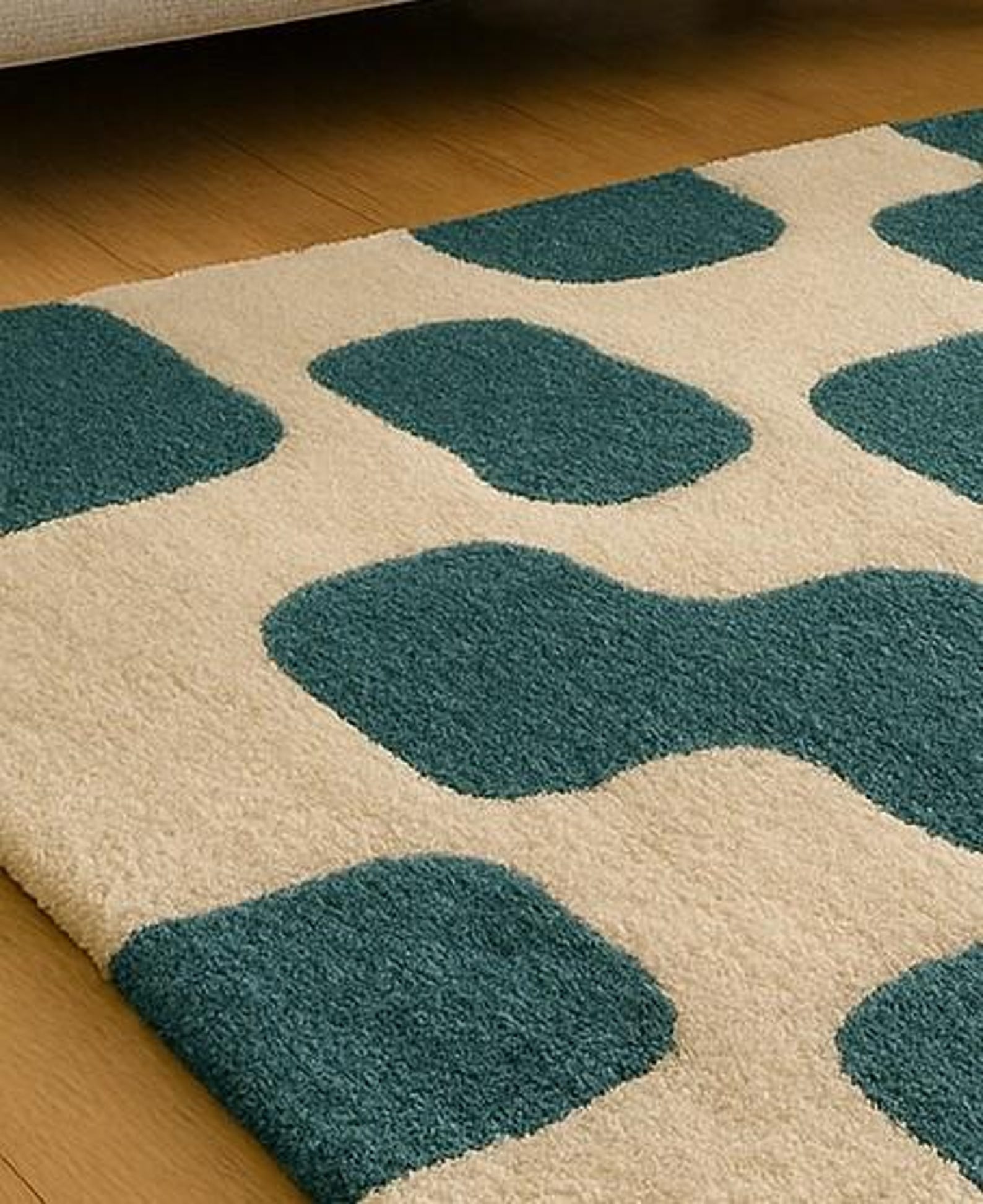 Teal & Cream Abstract Wool Rug – Modern Handmade Warm Carpet for ...