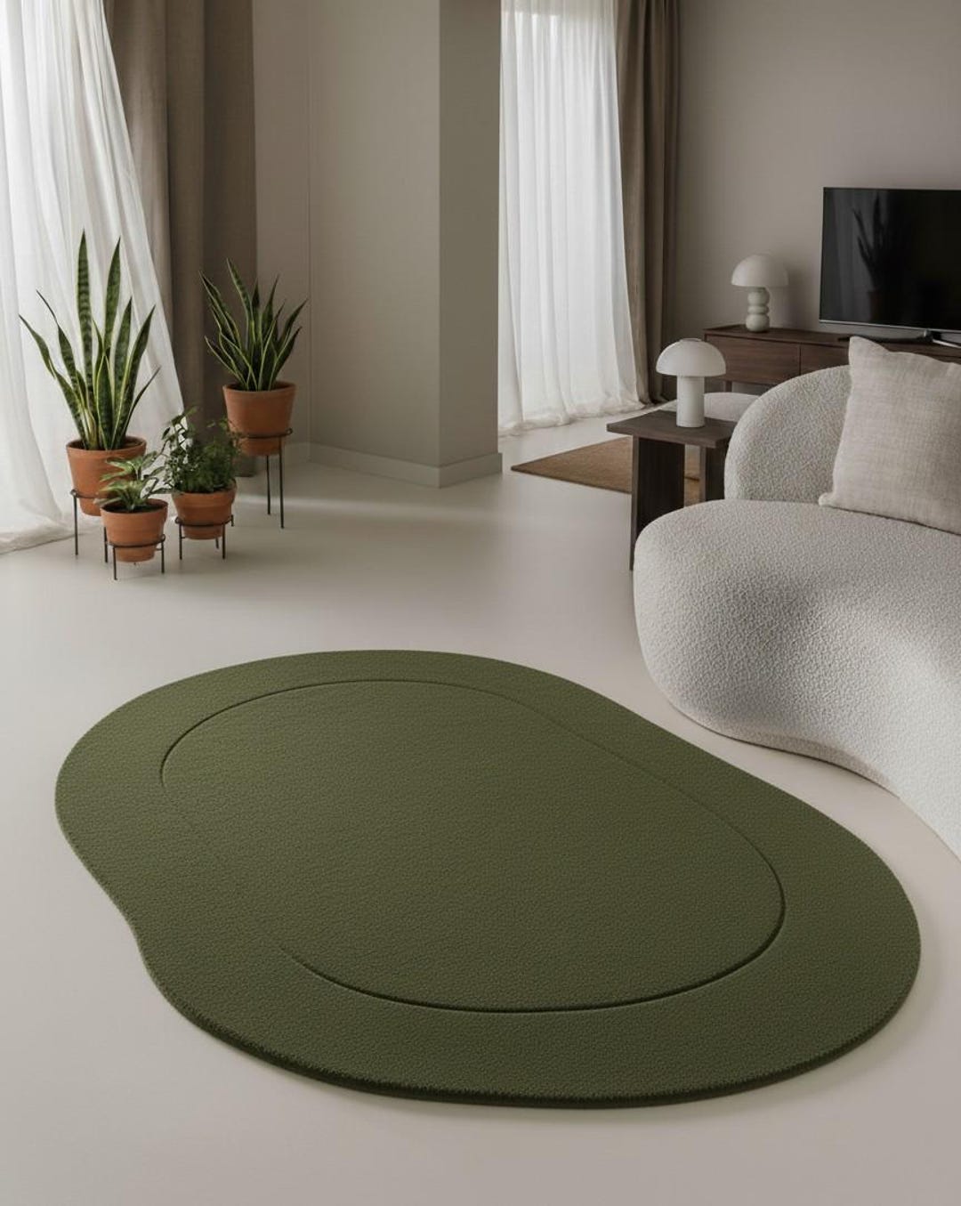 Olive Green Irregular Tufted Rug – Sculptural Handmade Floor Art With ...