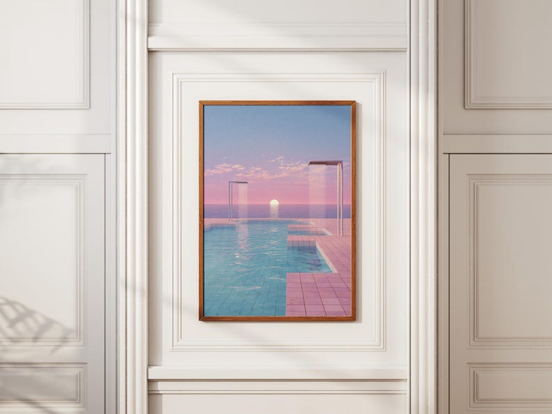 Liminal Pool Print, Pink Blue Aesthetic Poster, Vaporwave Wall Art ...