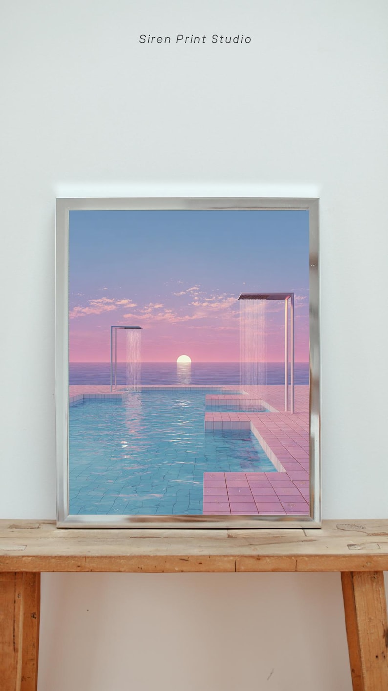 Liminal Pool Print, Pink Blue Aesthetic Poster, Vaporwave Wall Art ...