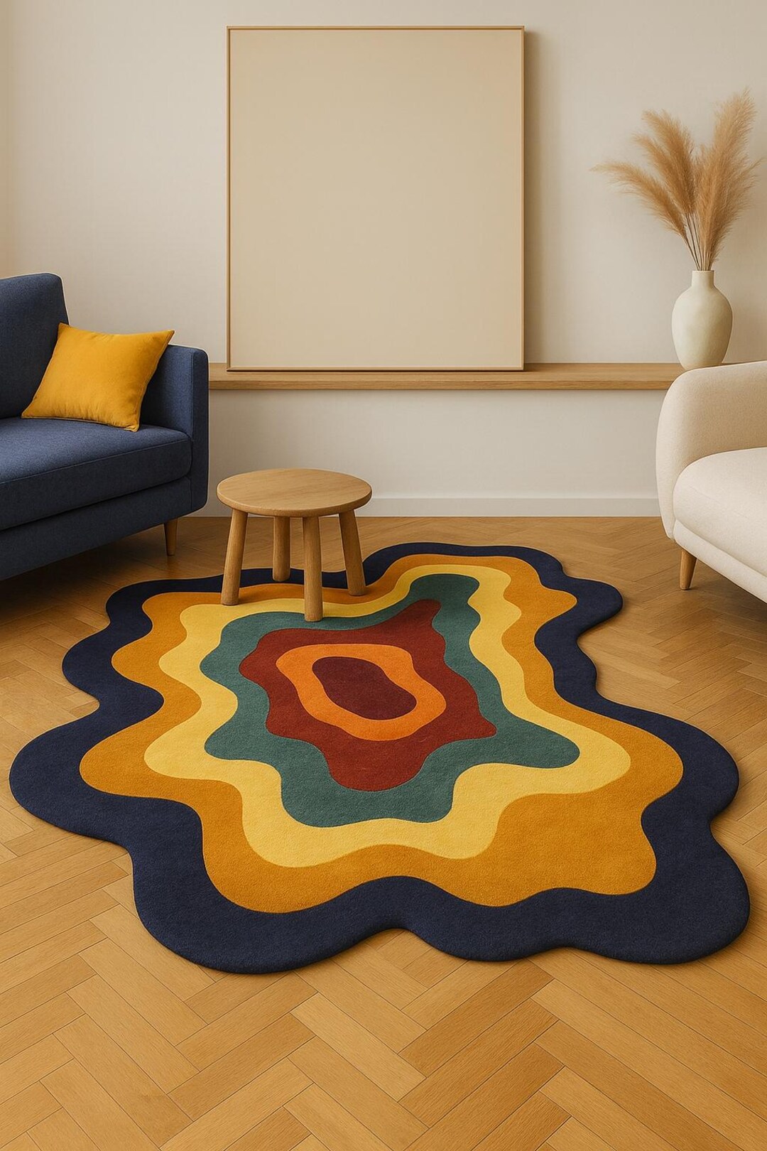 Abstract Irregular Shape Area Rug – Modern Colorful Wavy Design Carpet ...