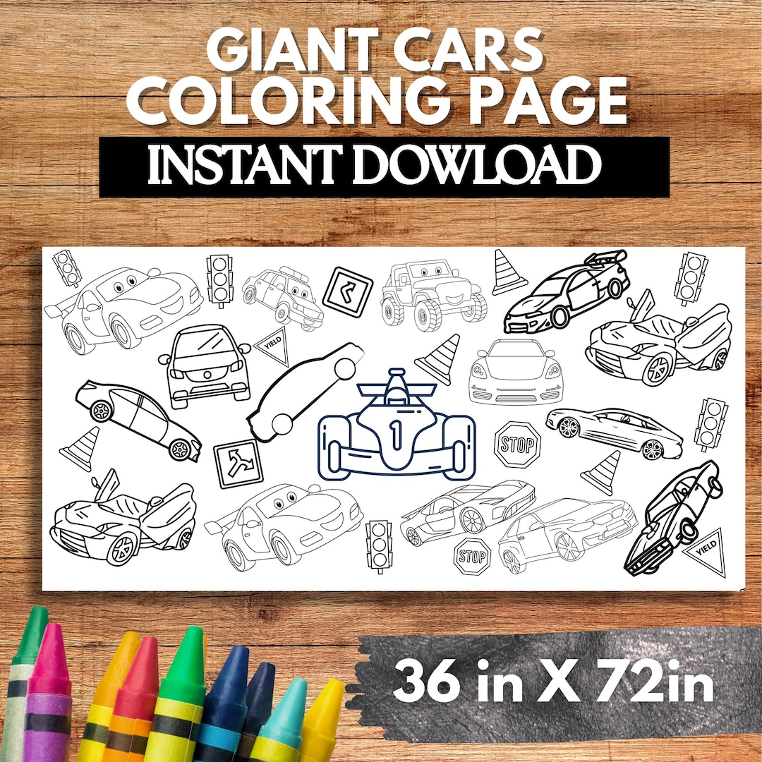 Giant Car Coloring Page: Race Car Birthday Party Activity (PDF Download ...