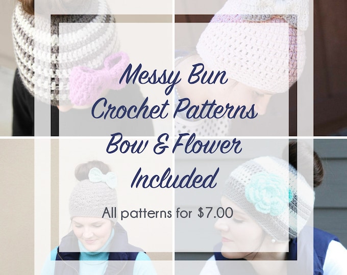 CROCHET PATTERN - TUTORIAL Messy Bun Beanie Crochet Pattern Pony Tail ...