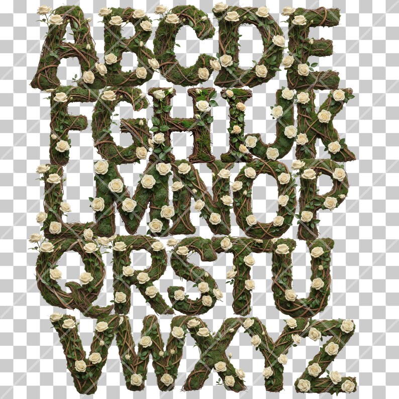 Cottagecore Garden Alphabet PNG, Boho Floral Font for Sublimation ...