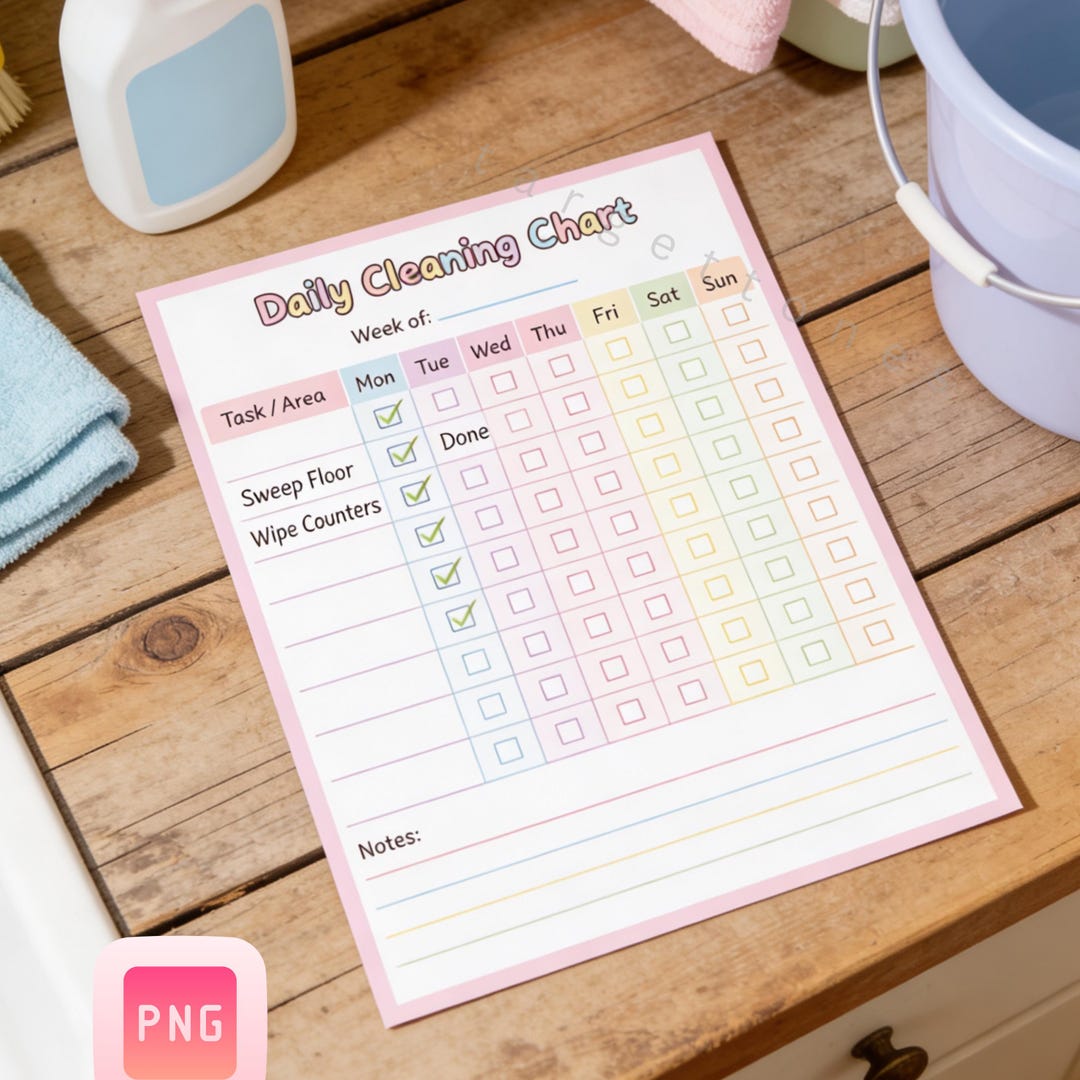 Weekly Cleaning Schedule, Pastel Chore Chart (PNG Digital Download) - Etsy