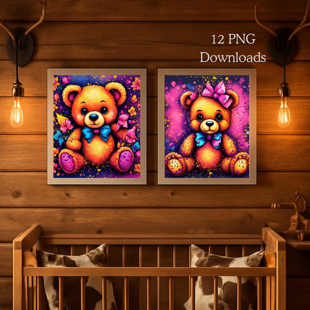Rainbow Teddy Bear PNG Bundle | Watercolor Nursery Decor (digital ...