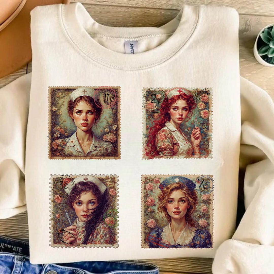 Vintage Nurse Stamps Clipart | Retro Medical Digital Design for Apparel ...