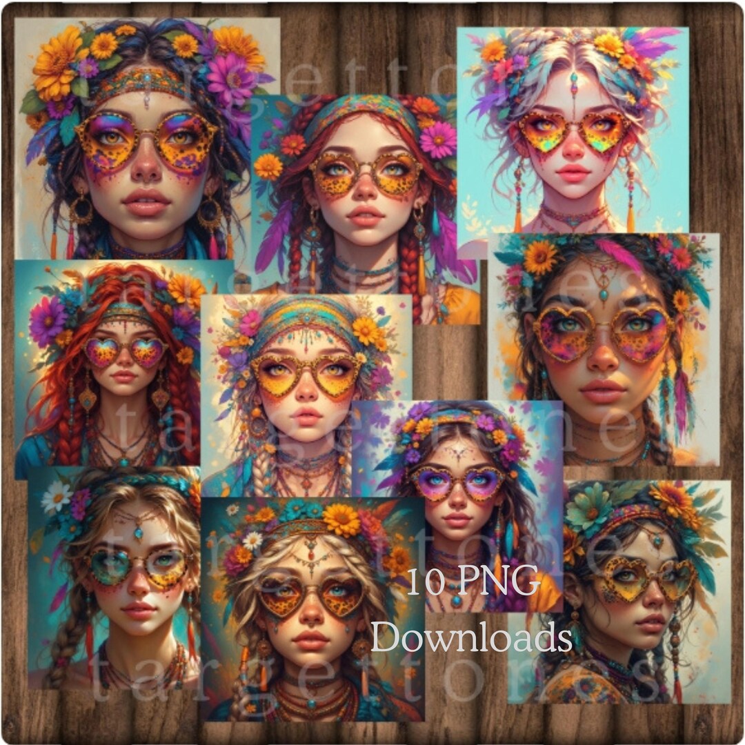 Boho Woman PNG Clipart Set, Hippie Festival Designs (digital Download ...