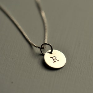 Stamped Letter R necklace Letter Sterling Silver Disk Initial | Etsy