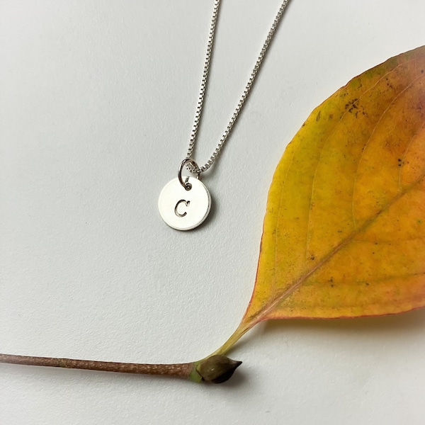 Stamped Initial Disc Necklace Silver Letter I Vintage Disk Wedding ...