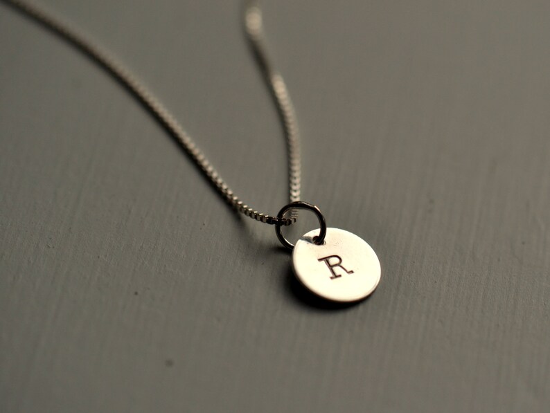 Stamped Letter R necklace Letter Sterling Silver Disk Initial | Etsy
