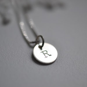 Stamped Letter R Necklace Letter Sterling Silver Disk Initial Pendant ...
