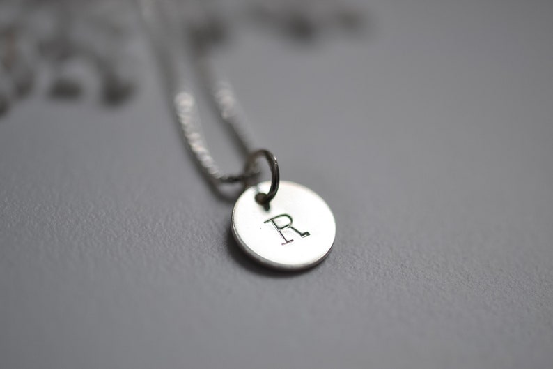 Stamped Letter R Necklace Letter Sterling Silver Disk Initial Pendant ...