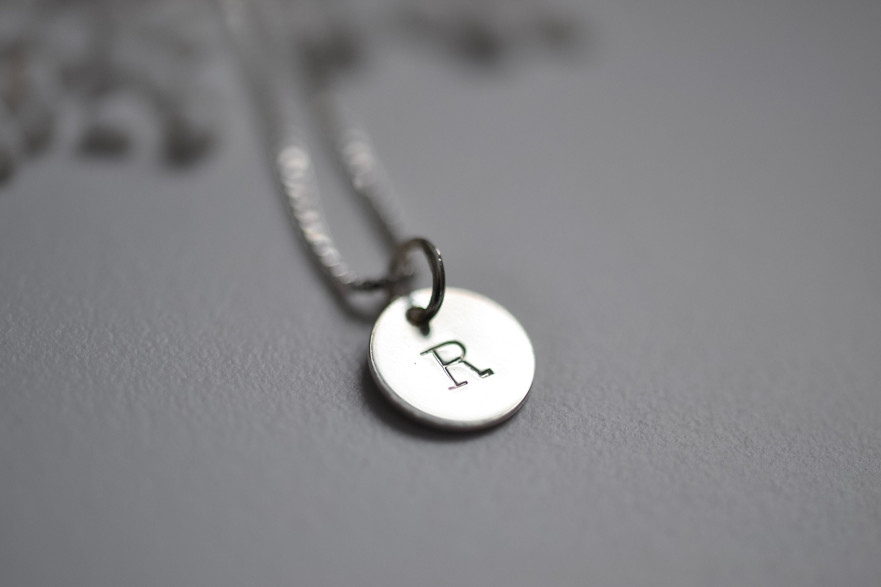 Stamped Letter R Necklace Letter Sterling Silver Disk Initial Pendant ...