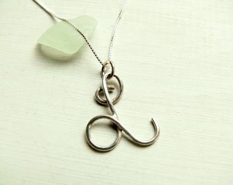 Silver Letter J Initial Necklace cursive bridesmaid pendant