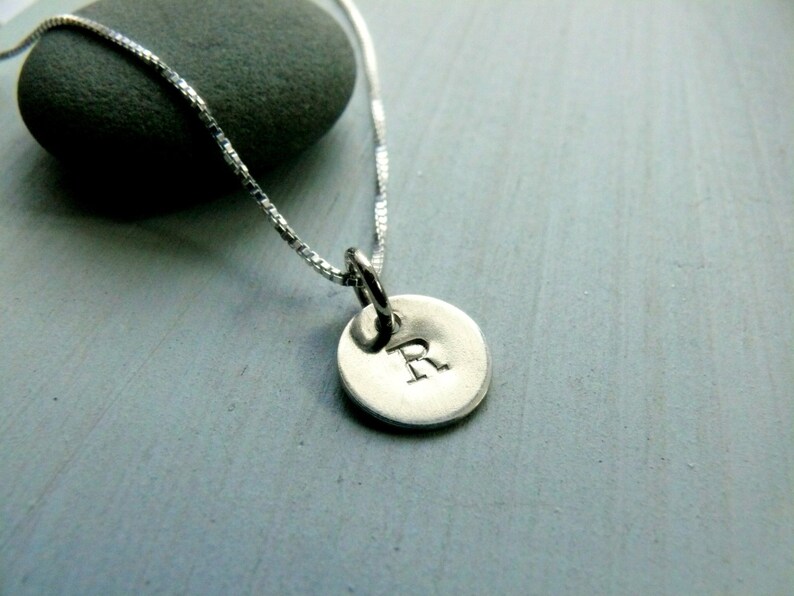 Stamped Letter R necklace Letter Sterling Silver Disk Initial | Etsy