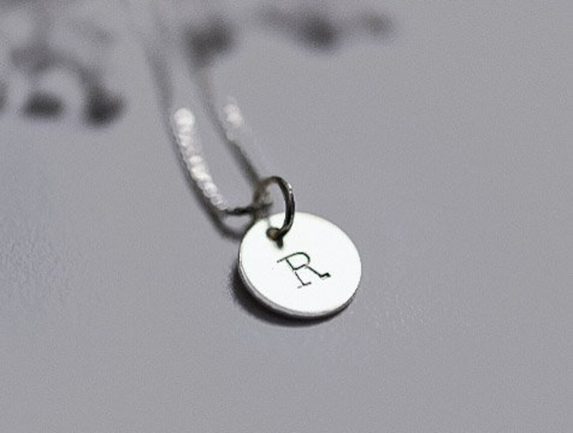 Stamped Letter R Necklace Letter Sterling Silver Disk Initial Pendant ...